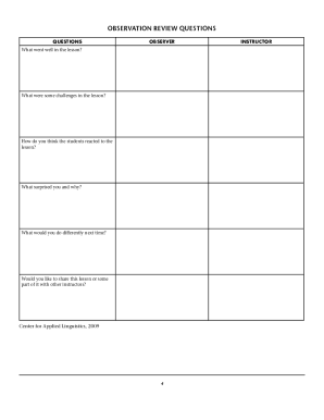 Fillable Online Lesson Observation Forms discussed with examples ...My ...