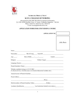 Fillable Online APPLICATION FORM GNM.doc Fax Email Print - pdfFiller