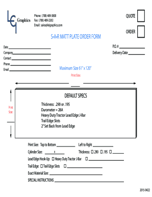 Fillable Online SAR Matt Plates Order Form 61 Fax Email Print - pdfFiller