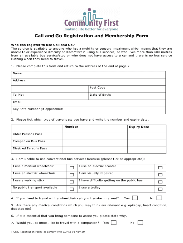 Fillable Online Dial A Ride Registration and Membership Form Fax Email ...
