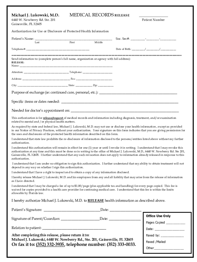 Fillable Online Dr. Michael Lukowski, M.D. and Associates Gynecologist ...