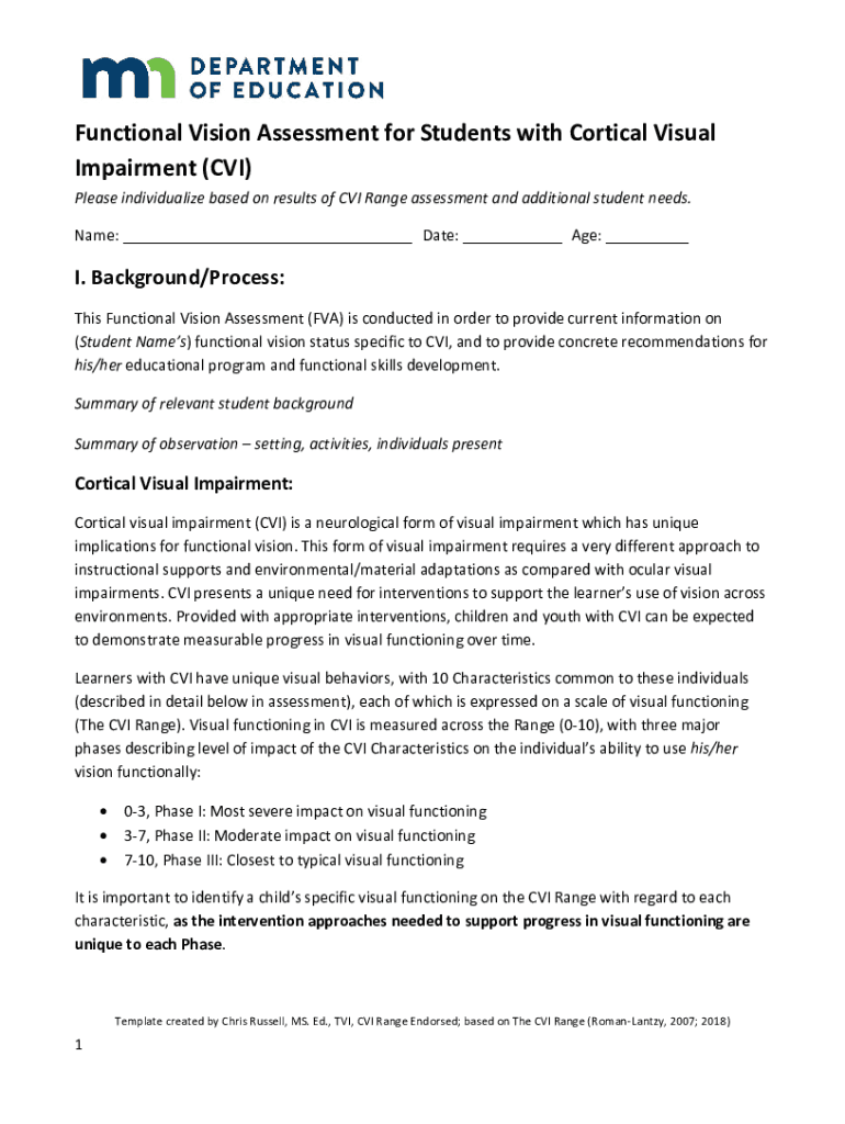 Fillable Online education mn Functional Vision Assessment for Students ...