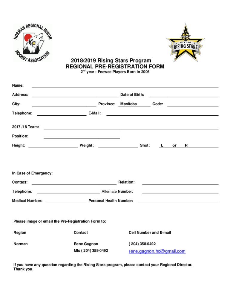 Fillable Online 2017.18RegionalRising Stars Register Form Fax Email ...