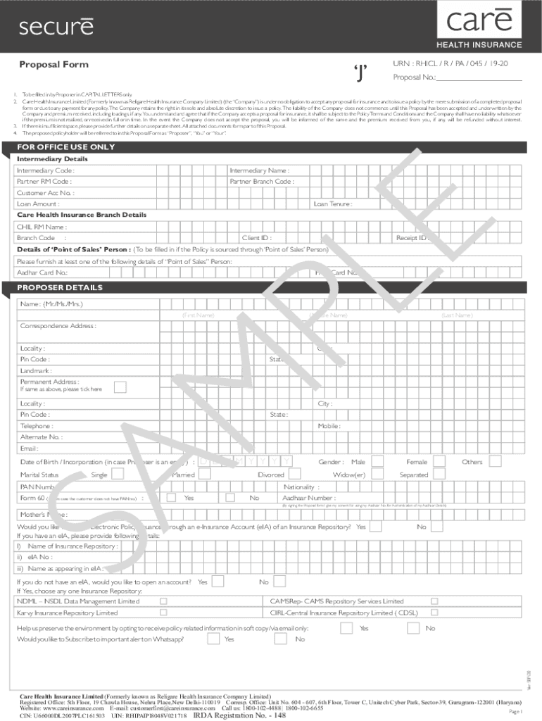 Fillable Online SECURE V2 - PROPOSAL FORM.cdr - Care Health Insurance ...