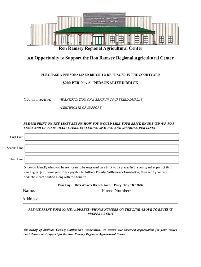 Fillable Online Ron Ramsey Regional Agricultural Center Paver Promotion ...