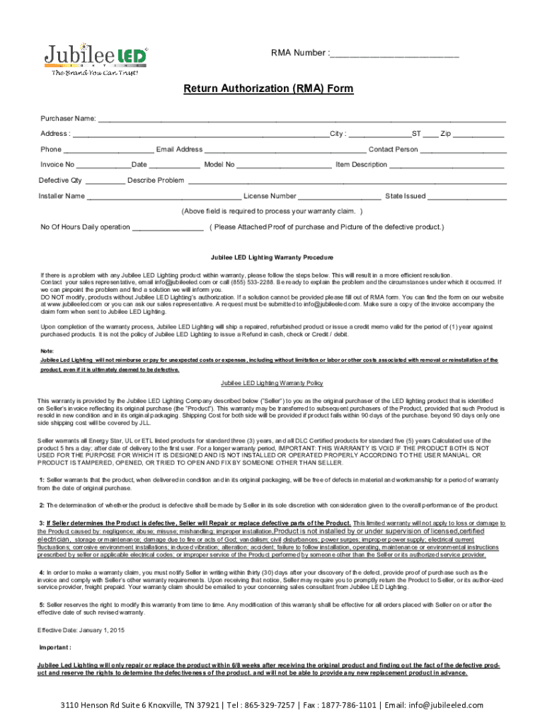 Fillable Online Return Merchandise Authorization (RMA) FormJ&W ...