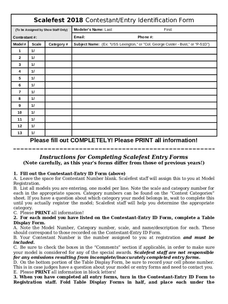 Modeler/Entry Identification Doc Template | pdfFiller