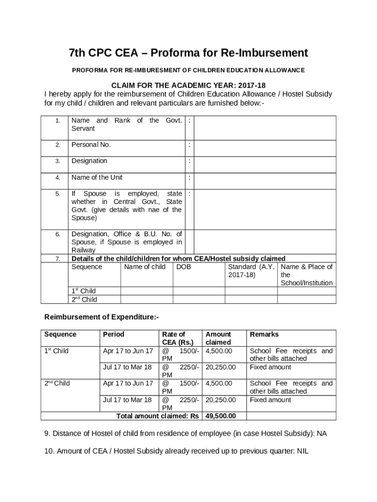 7th Pay Commission Children Education Allowance Claim S Doc Template 7th Pay Commission Children Education Allowance Claim S Doc Template