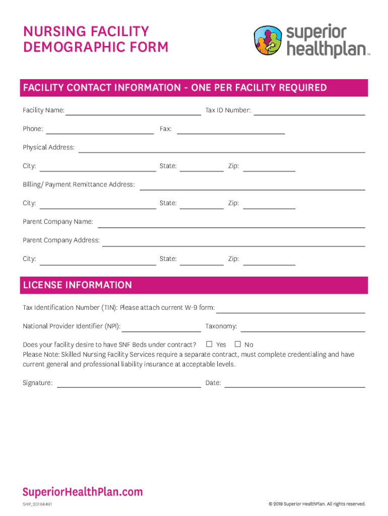 Fillable Online Nursing Facility Demographic Form - Superior HealthPlan ...