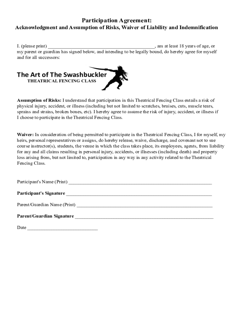 Fillable Online Indemnification WaiverLiability Waiver Form Fax Email ...