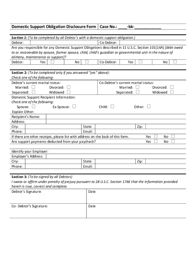 Fillable Online Domestic Support Obligation Disclosure Form Case No ...