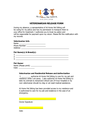 Fillable Online Veterinary Release Form - Wags and Whiskers Pet Sitting ...