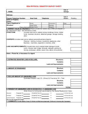 Fillable Online SBA PHYSICAL DISASTER SURVEY SHEET Fax Email Print ...