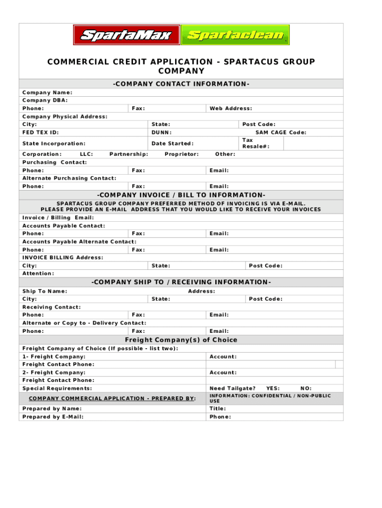 SPARTACUS GROUP - SPARTACLEAN. CREDIT APPLICATION Doc Template | pdfFiller
