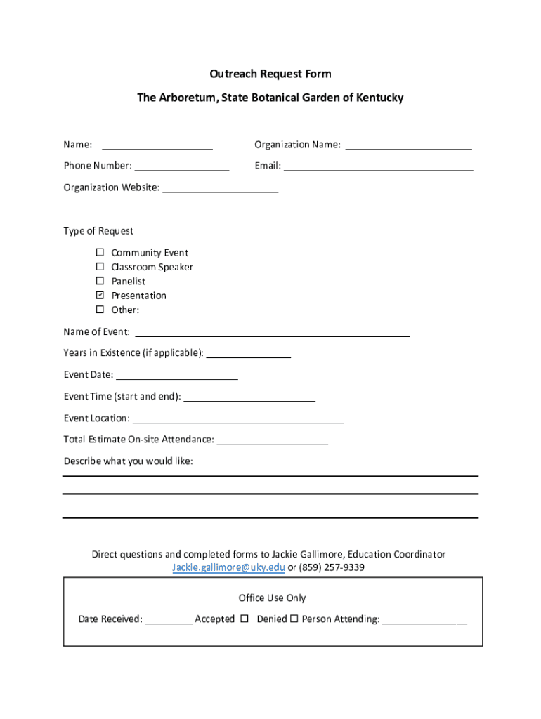 Fillable Online arboretum ca uky Outreach Request Form The Arboretum ...
