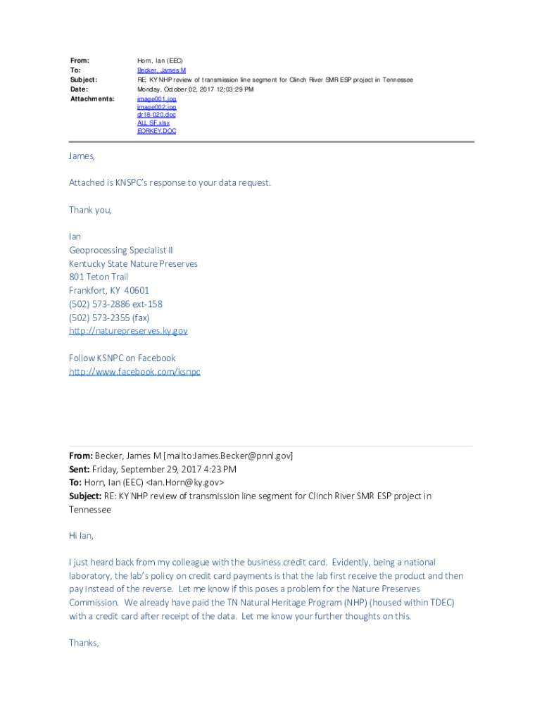 Fillable Online Email from Ian Horn, Kentucky State Nature Preserves ...