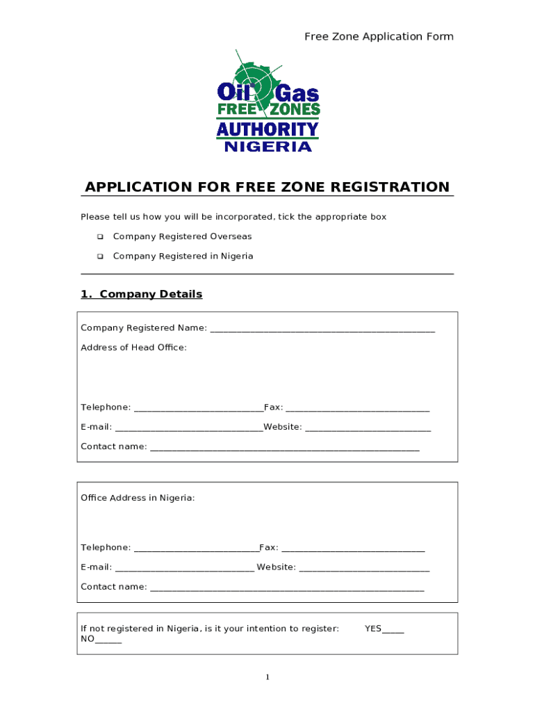 APPLICATION FOR FREE ZONE REGISTRATION Doc Template | pdfFiller