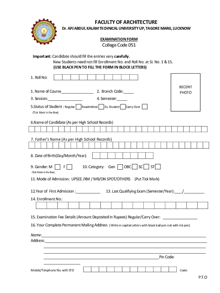Fillable Online Dr. A.P.J. Abdul Kalam Technical University, U.P ...