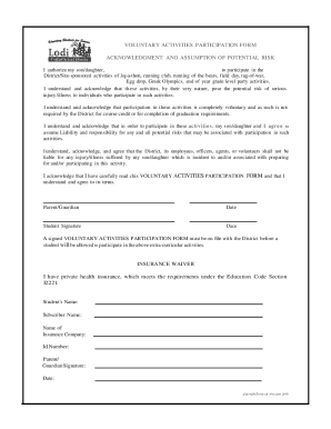 Fillable Online Voluntary Activities Participation Form. Voluntary ...