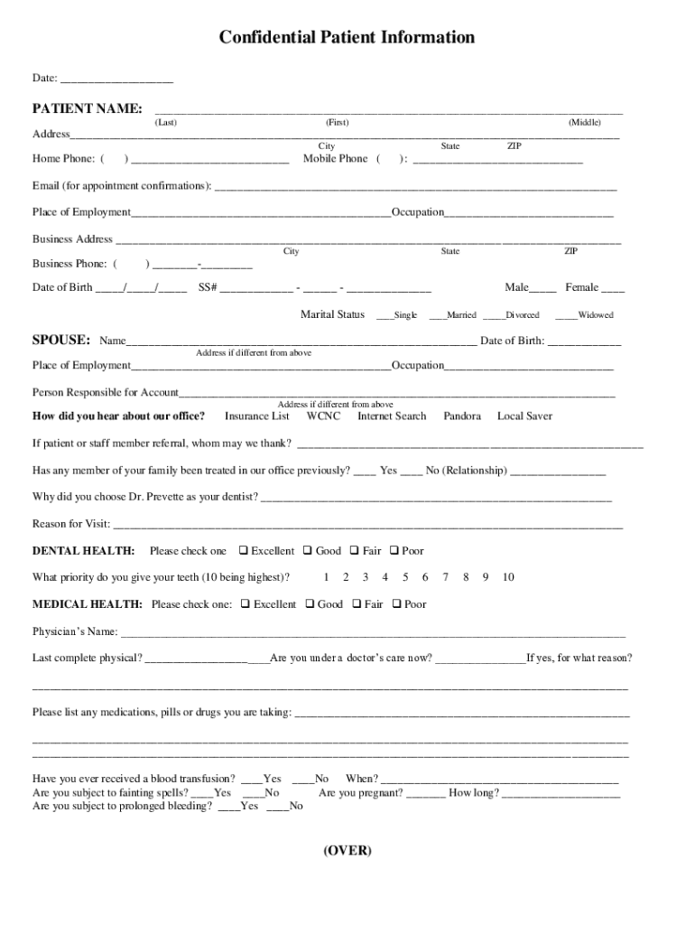 Fillable Online Adult Patient Info form Dr. Riordan - Seabreeze ...