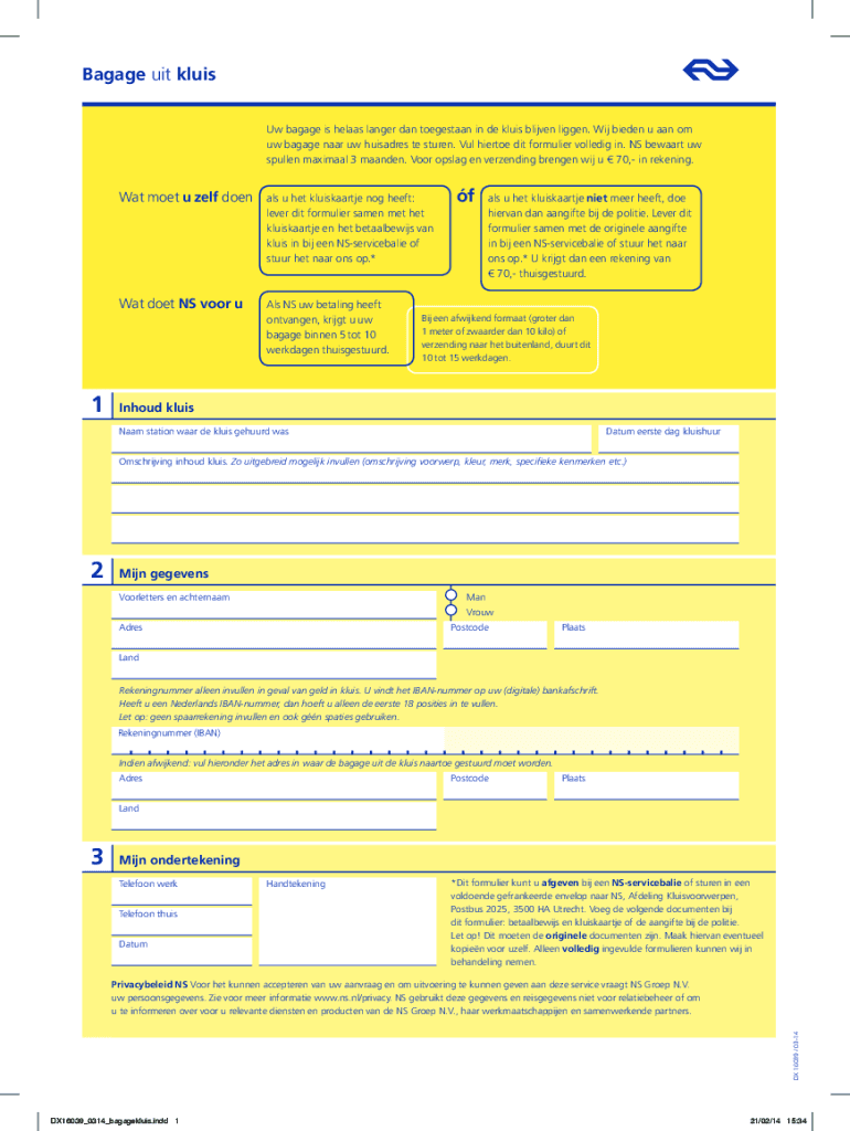 Fillable Online Fillable Online ns Bagage uit kluis f - NS Fiets - ns ...