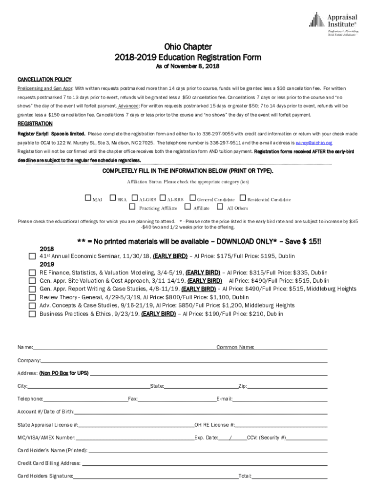 Fillable Online Ohio Chapter 2018-2019 Education Registration Form Fax ...