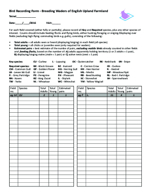 Fillable Online Bird Recording Form - Breeding Waders of English Upland ...