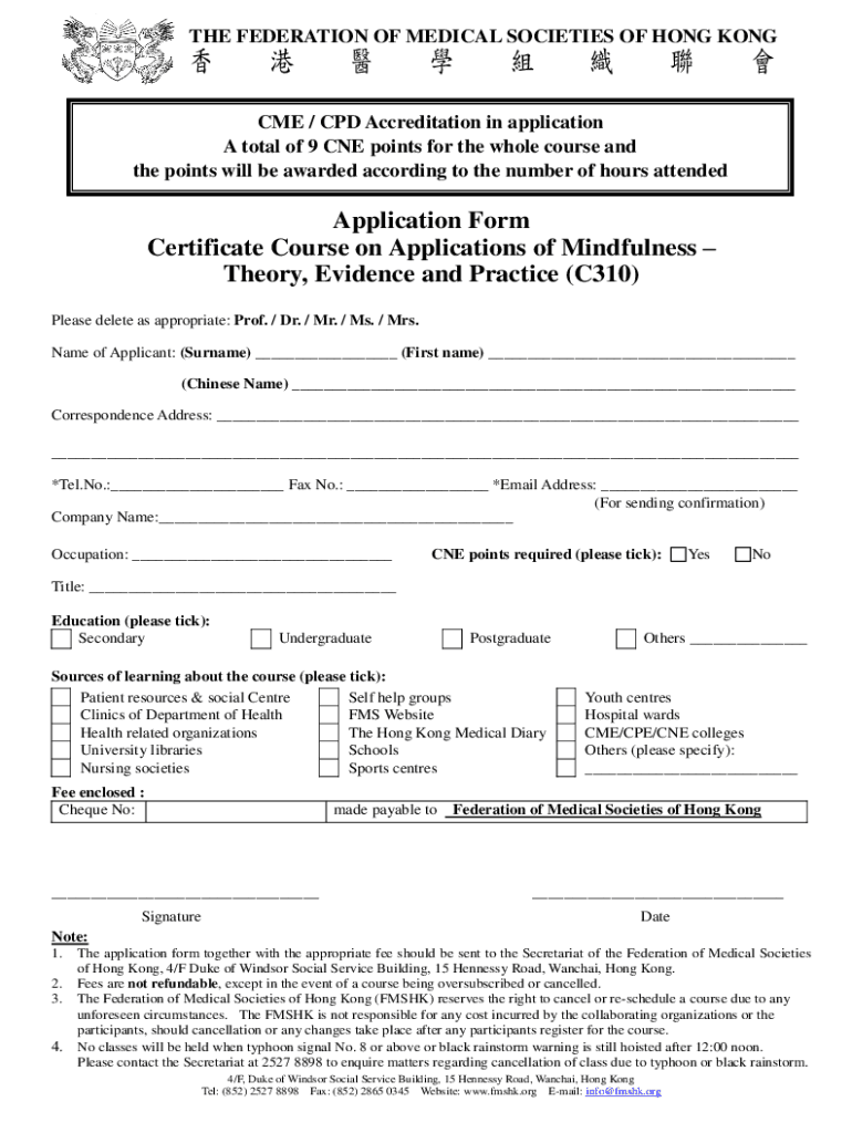 Fillable Online Application Form Certificate Course on Applications of ... Fax Email Print ...