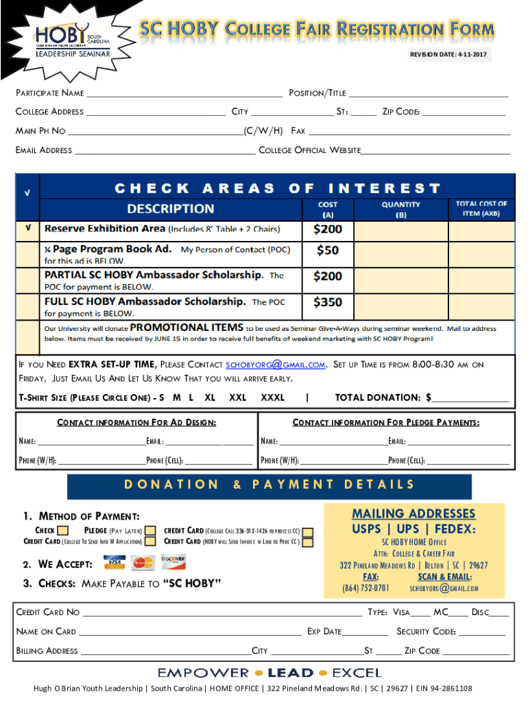 Fillable Online 2017 College Fair Registration Form FINAL 4-11-2017.pub Fax Email Print - pdfFiller