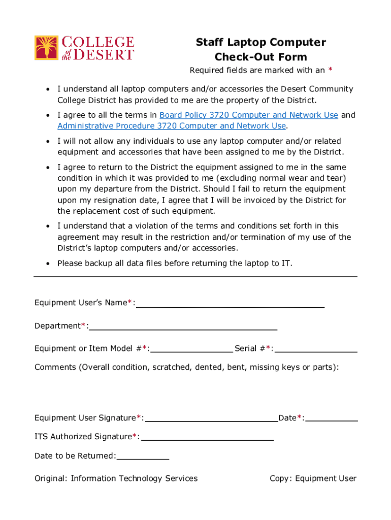 Fillable Online Staff Laptop Computer Check Out Form Fax Email Print ...