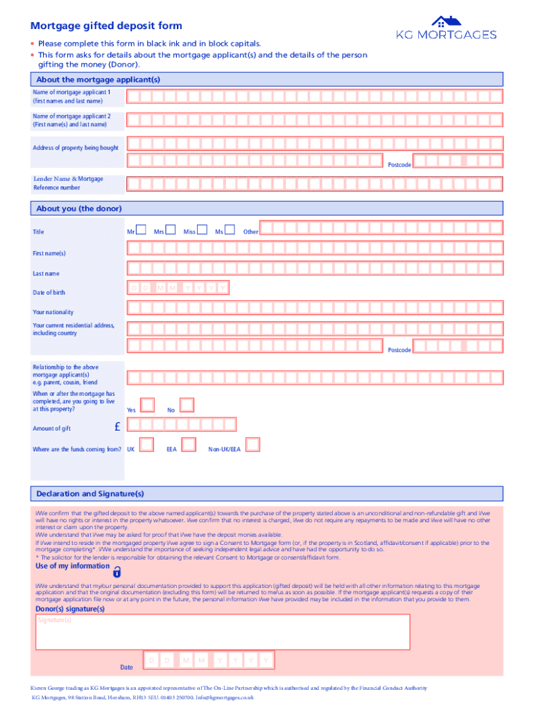 Mortgage Gifted Deposit Form - Blank Fillable Template | Fill Out ...