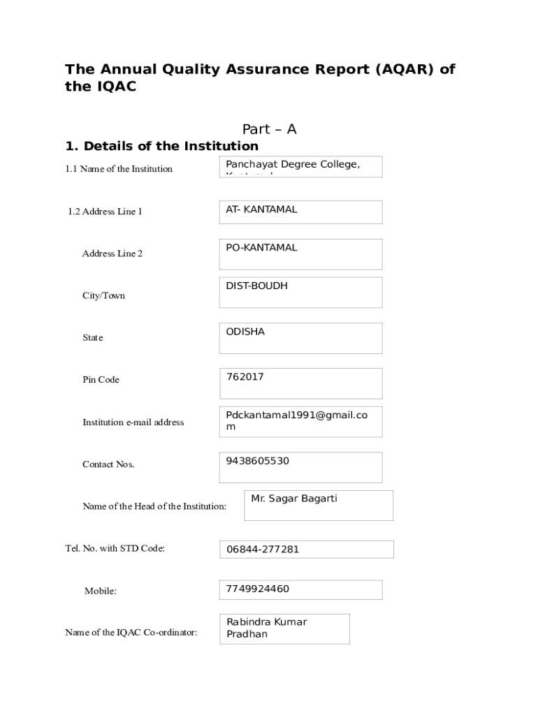 Fillable Online The Annual Quality Assurance Report (AQAR-2018-19) of the IQAC Fax Email Print ...