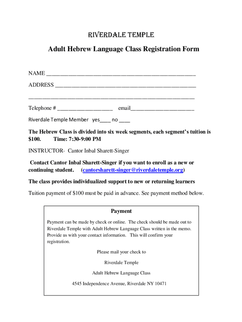 Fillable Online Adult Education - Riverdale Temple Fax Email Print ...