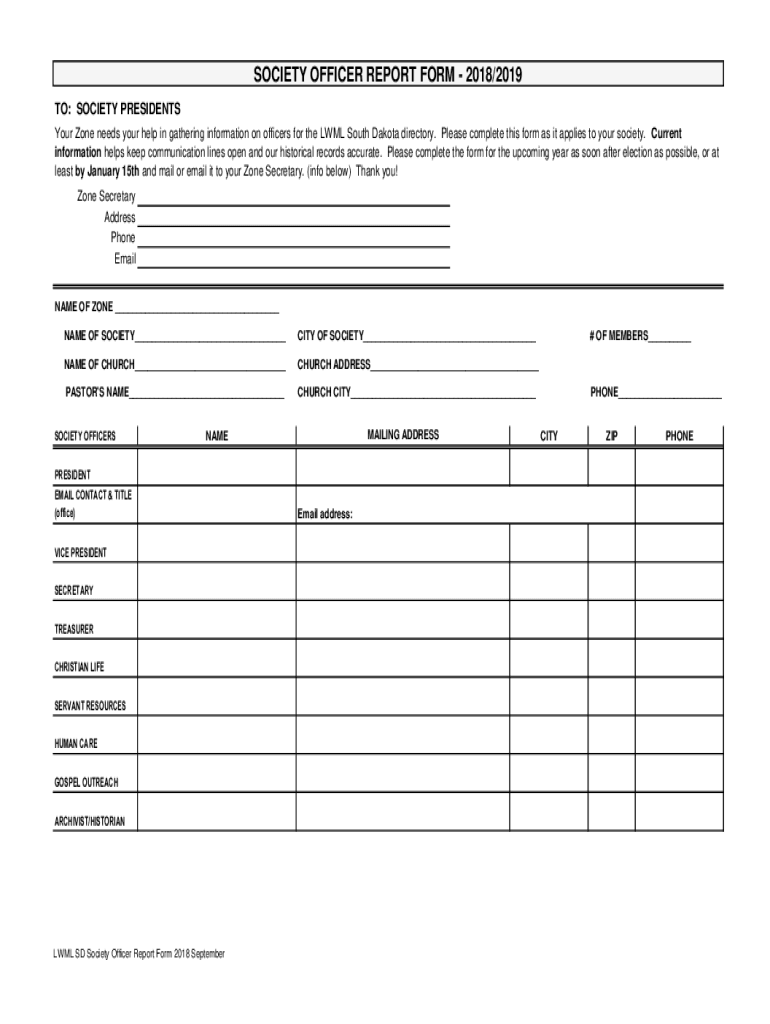 Fillable Online SOCIETY OFFICER REPORT FORM - 2019/2020 Fax Email Print ...