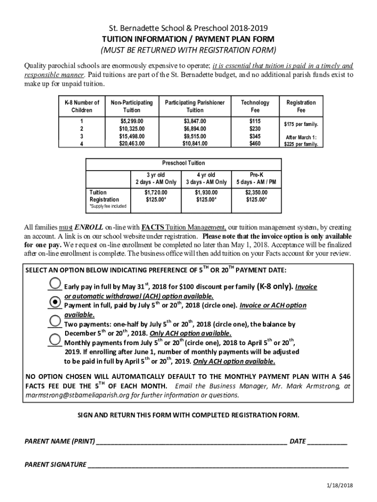 Fillable Online TUITION INFORMATION / PAYMENT PLAN FORM Fax Email Print ...