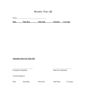 Fillable Online Monthly Time Off Form Fax Email Print - pdfFiller
