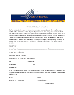 Fillable Online Youth Parental Consent and Liability Release Form Fax Email Print - pdfFiller