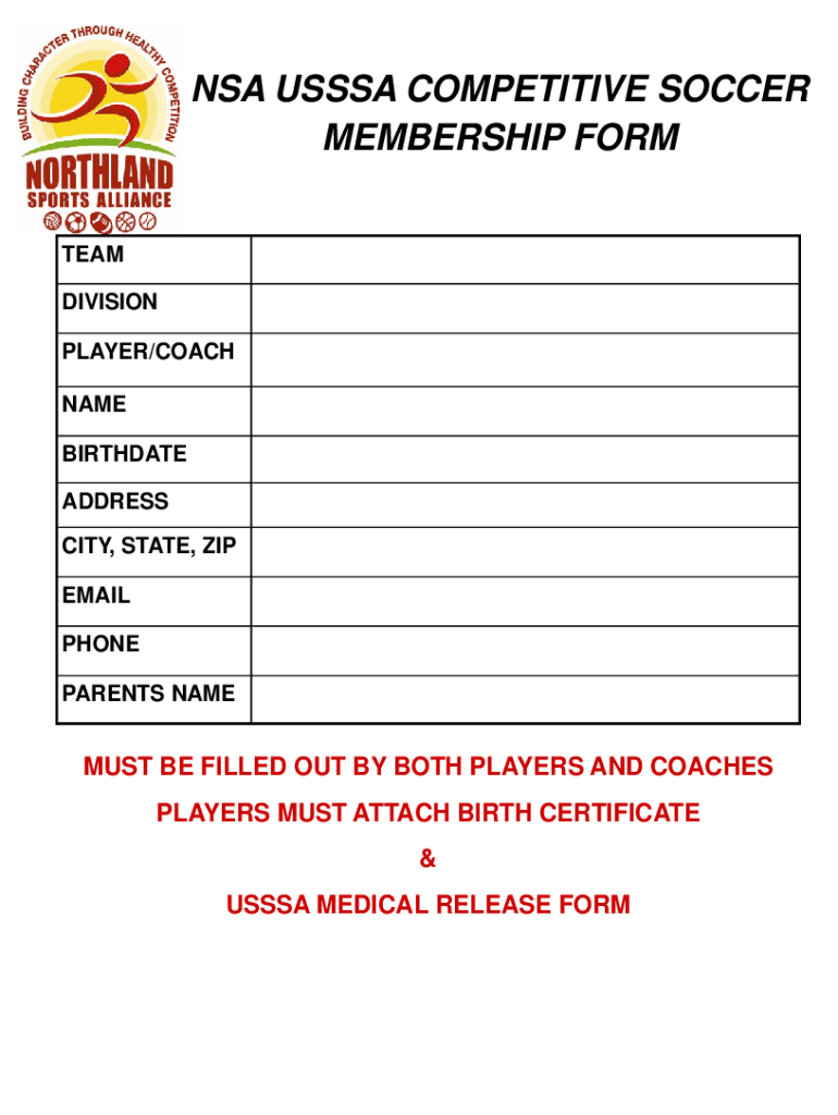Fillable Online USSSA MEMBERSHIP FORM.pub Fax Email Print - pdfFiller