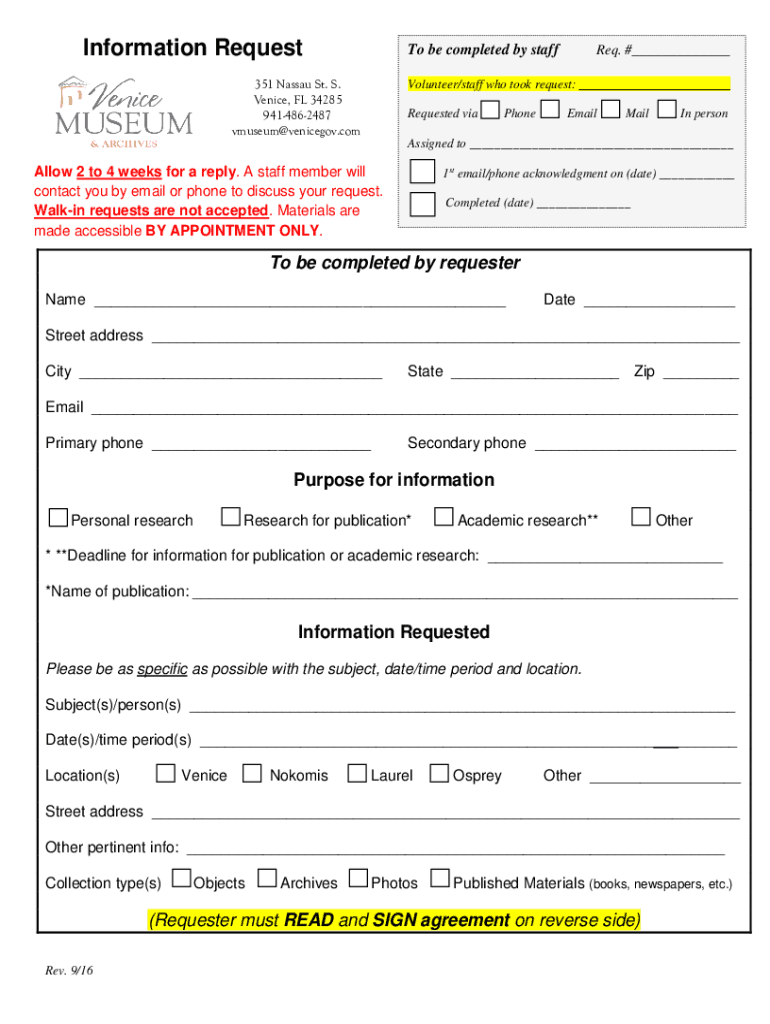 Fillable Online Information Request To be completed by staff Req. 941 ...