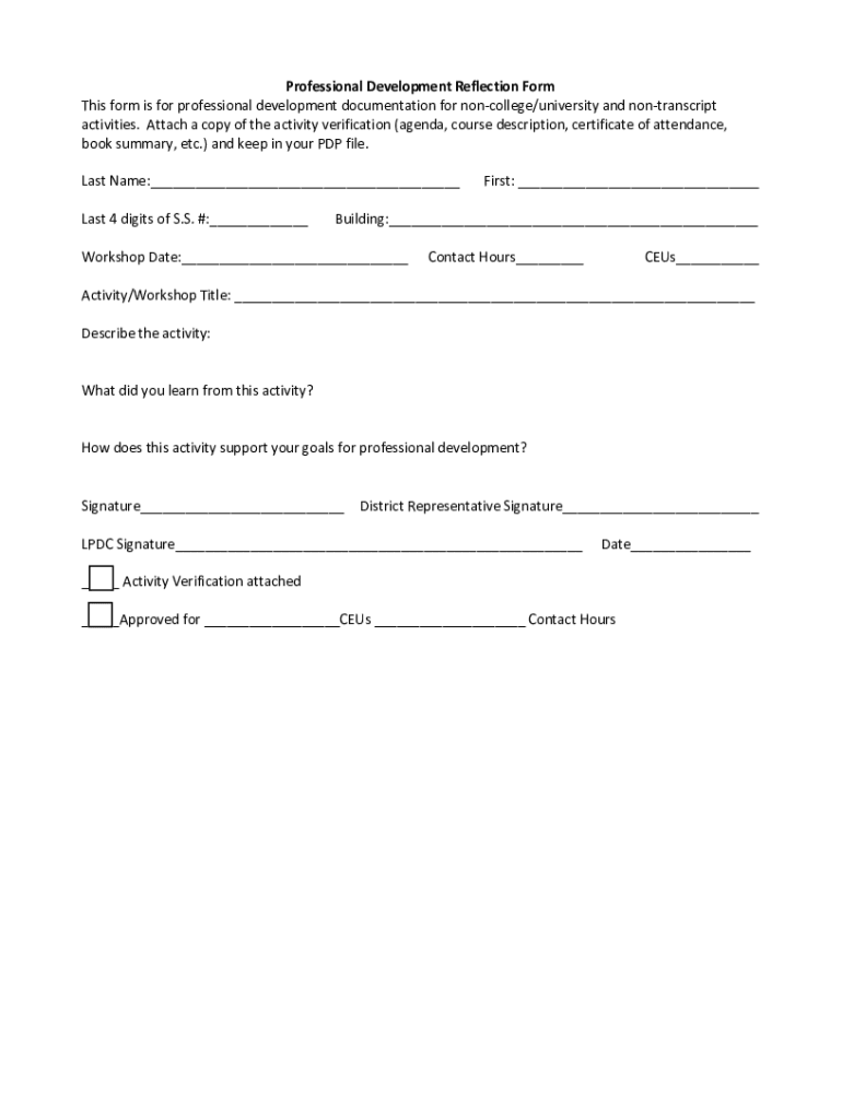 Fillable Online Professional Development Reflection Form.docx Fax Email ...