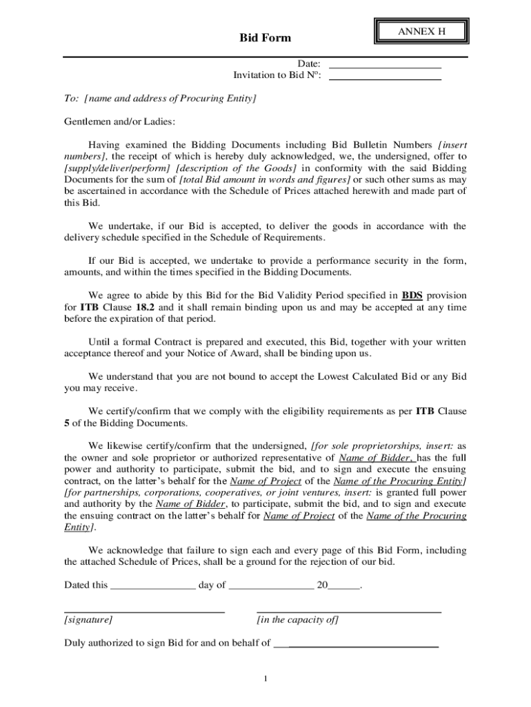 Fillable Online CHECKLIST 1. Documents Comprising the Bid: Eligibility ...