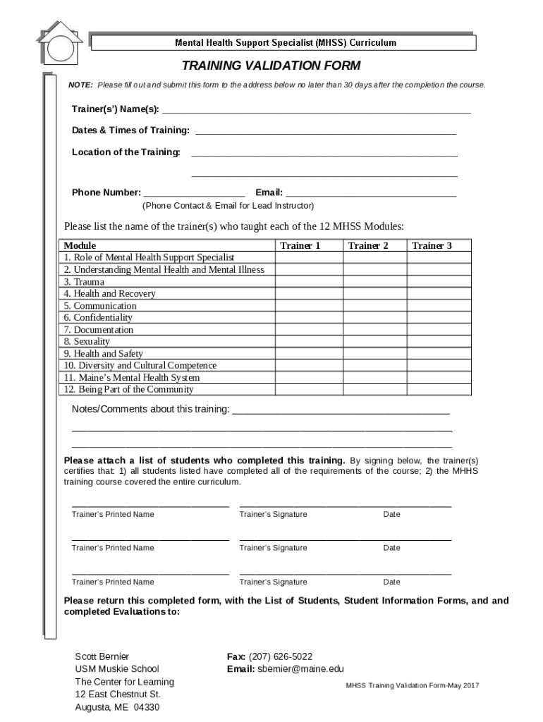 MHSS Training Validation - cfl-muskie.org Doc Template | pdfFiller