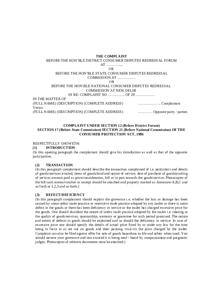 MODEL S OF COMPLAINT UNDER THE CONSUMER PROTECTION ACT ... Doc Template ...