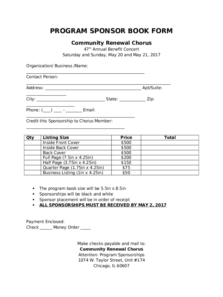 CONCERT PROGRAM ADVERTISEMENT and SPONSORSHIP SALES Doc Template ...