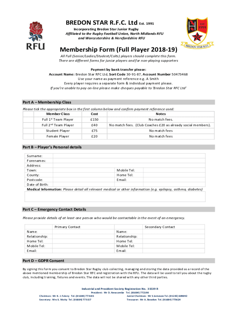Fillable Online Affiliated to the Rugby Football Union, North Midlands ...