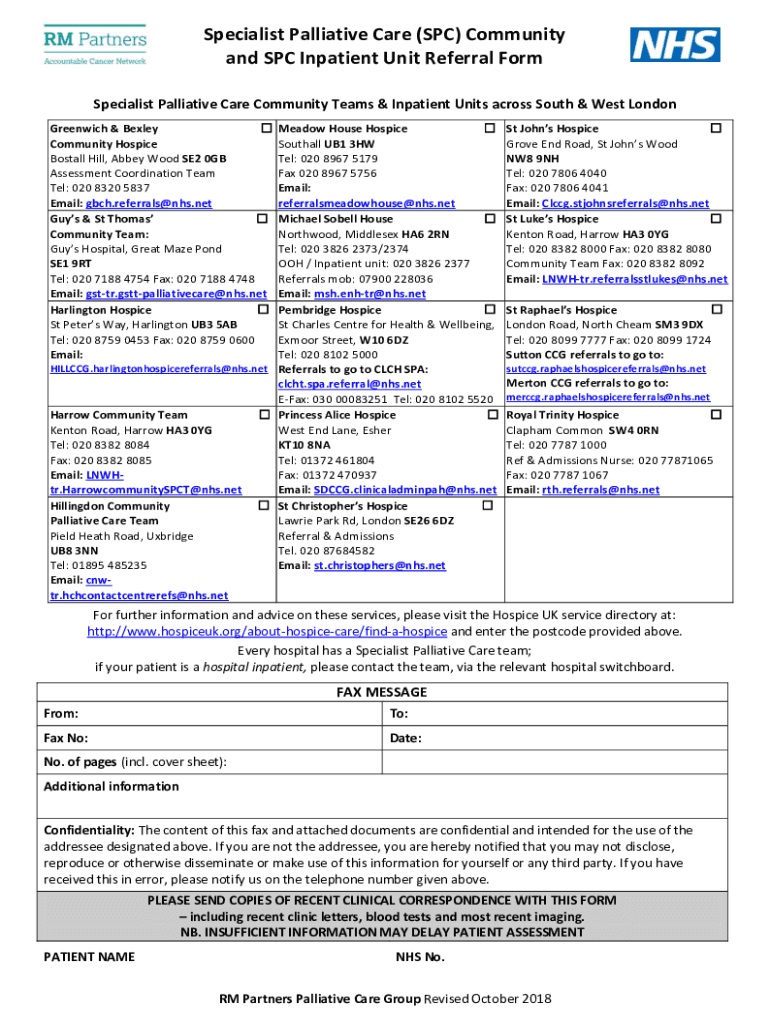 Fillable Online rmpartners cancervanguard nhs Specialist Palliative ...