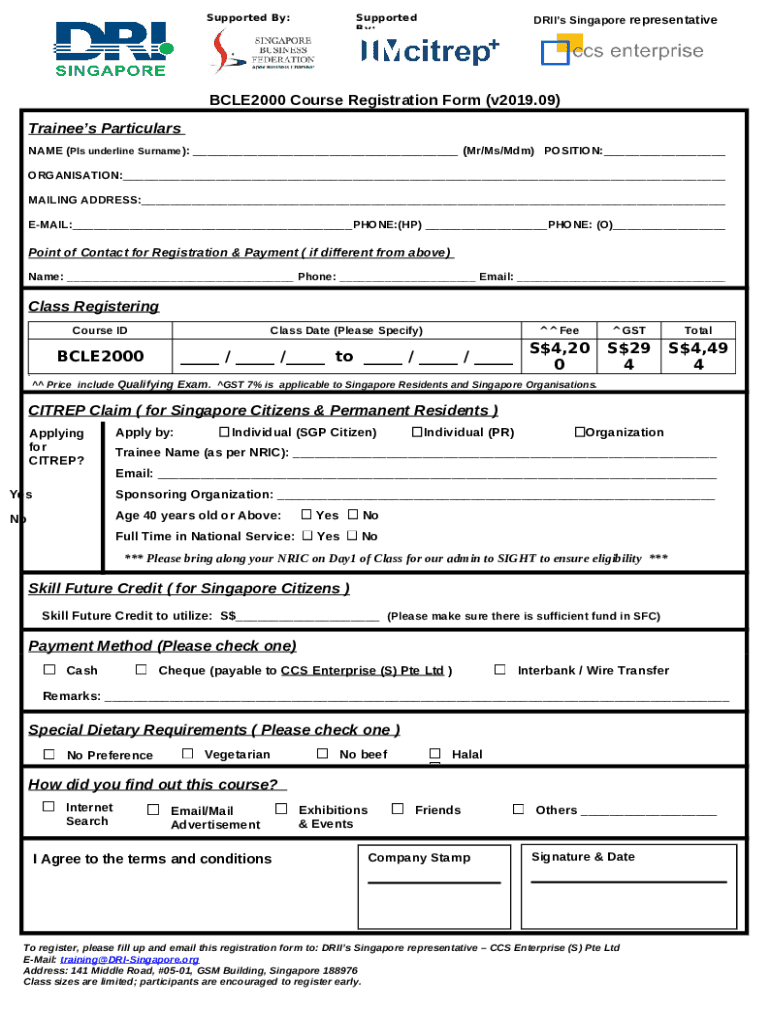 BCLE2000 Course Registration (v2019.09) Doc Template | pdfFiller