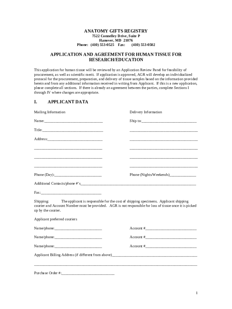 ANATOMY GIFTS REGISTRY Doc Template | pdfFiller