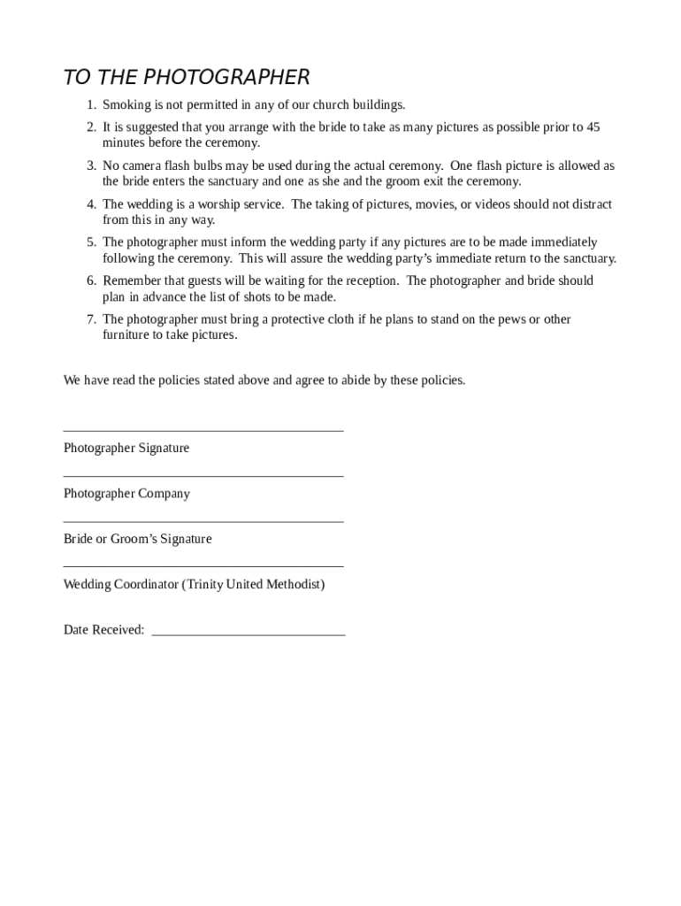 Fillable Online Wedding/ Commitment Ceremony Guidelines - Covenant ...