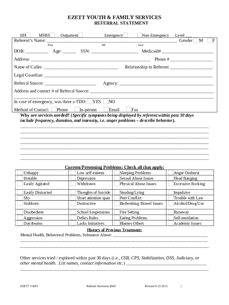 REFERRAL STATEMENT Doc Template | pdfFiller